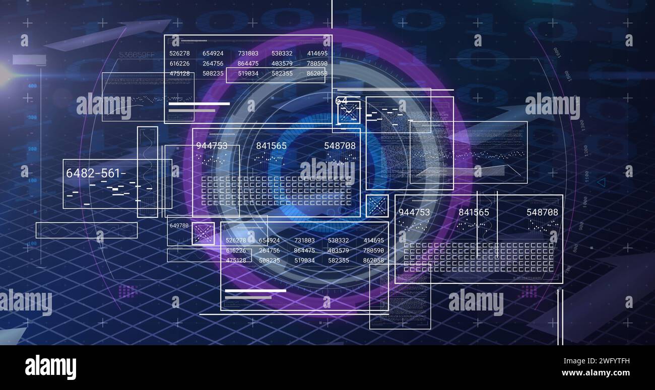 Image of data processing over blue background Stock Photo - Alamy