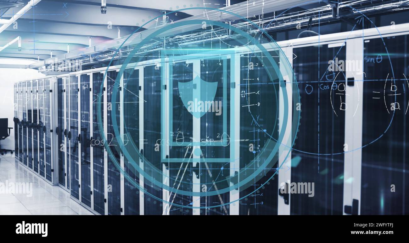 Image of data processing and smartphone over server room Stock Photo ...