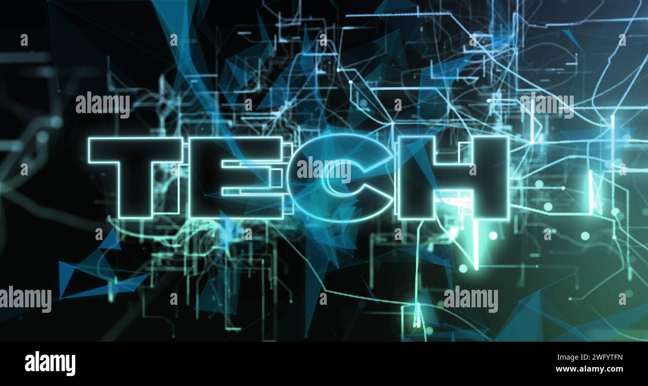 Image of tech text over data processing on black background Stock Photo ...