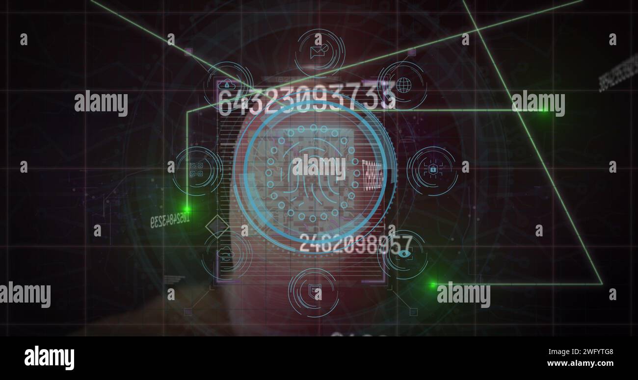 Image of data processing and qr code over black background Stock Photo - Alamy