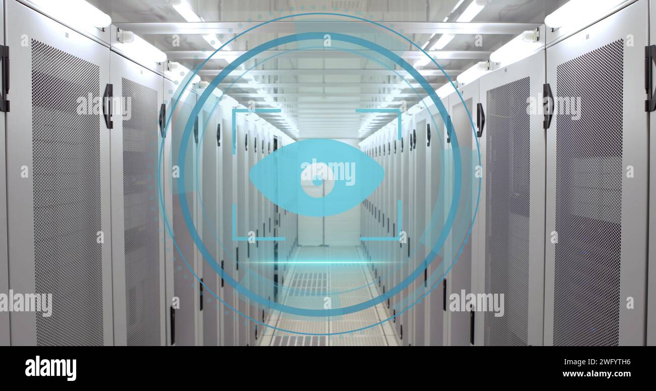 Image of eye icon over data processing and server room Stock Photo - Alamy