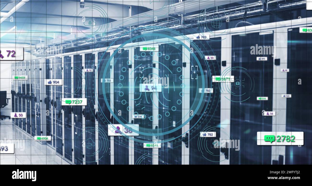 Image of data processing and fingerprint over server room Stock Photo ...