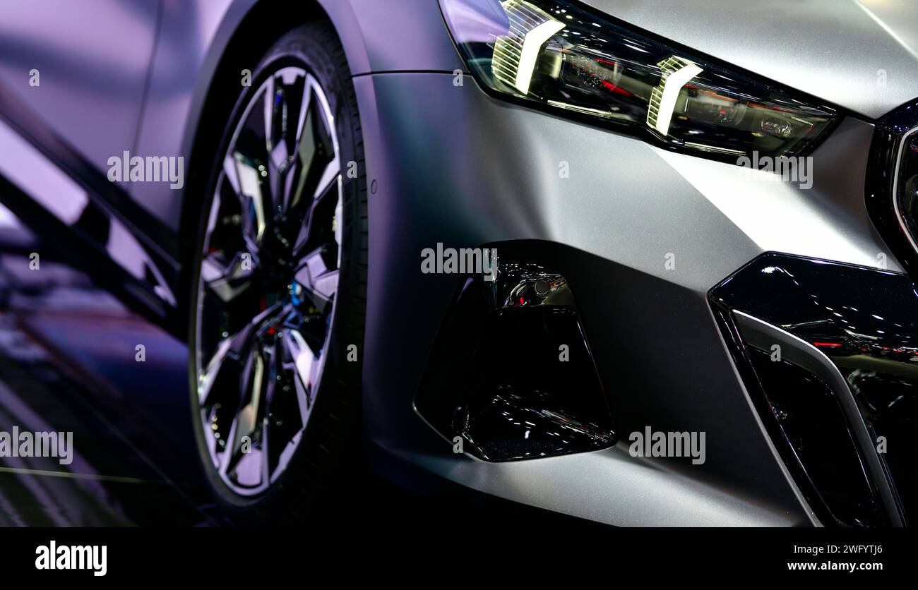 Front view of headlights modern sport car Stock Photo - Alamy