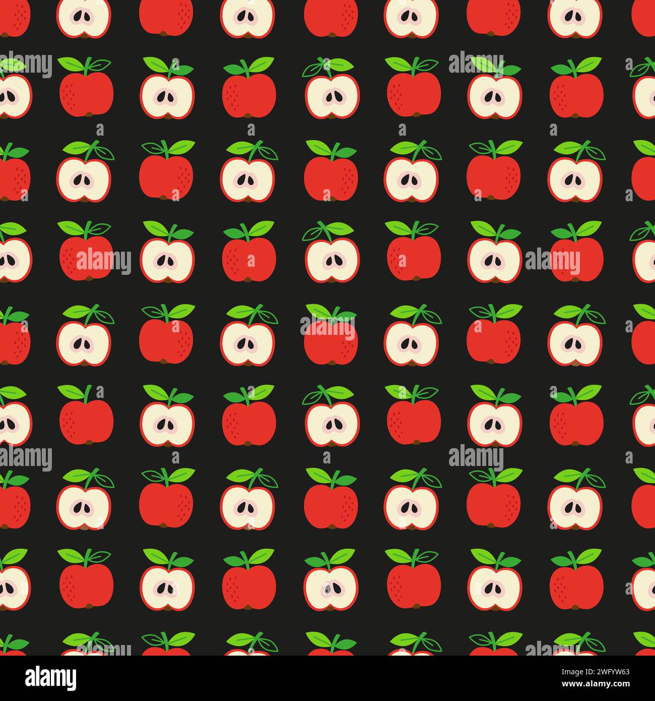 Vector hand drawn seamless pattern in a doodle style. Whole apples and ...