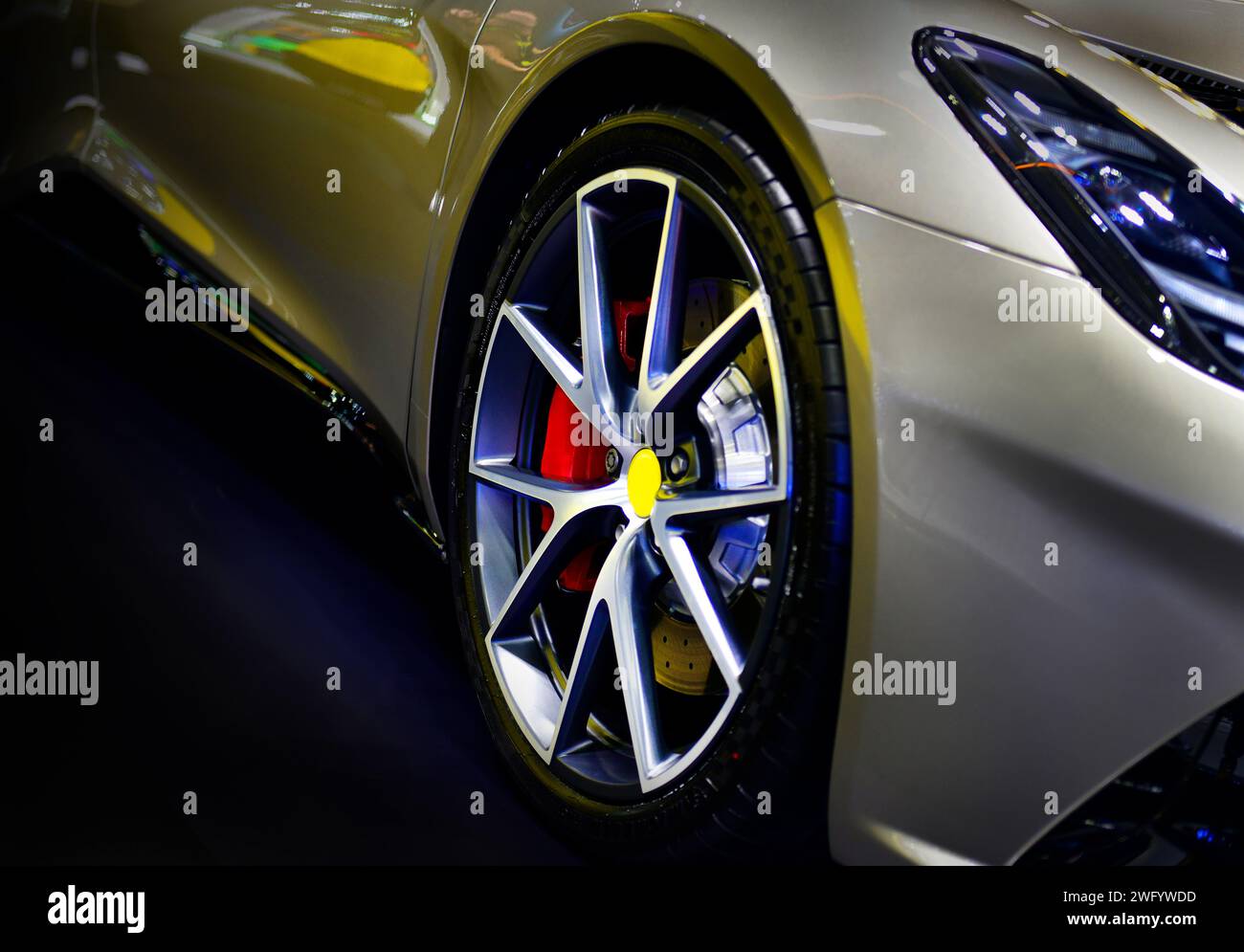 Front view of LED headlights super car Stock Photo - Alamy