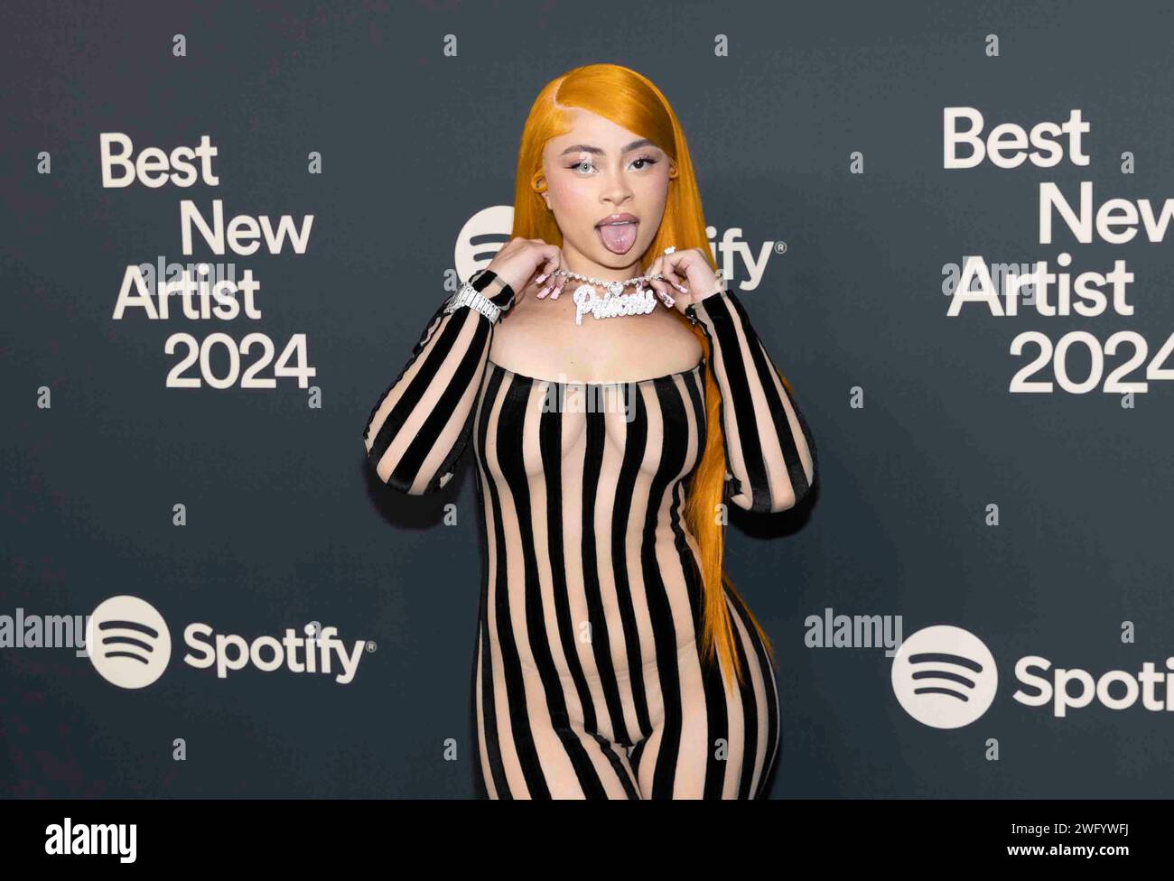 Ice Spice attends the arrivals of Spotify’s 2024 Best New Artist Party at Paramount Studios in ...