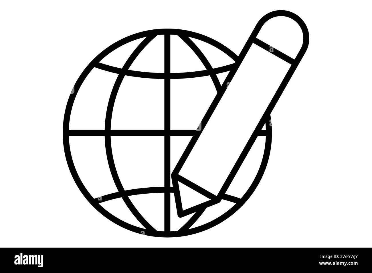 Global learning icon. Earth with pencil. icon related to education. line icon style. element ...