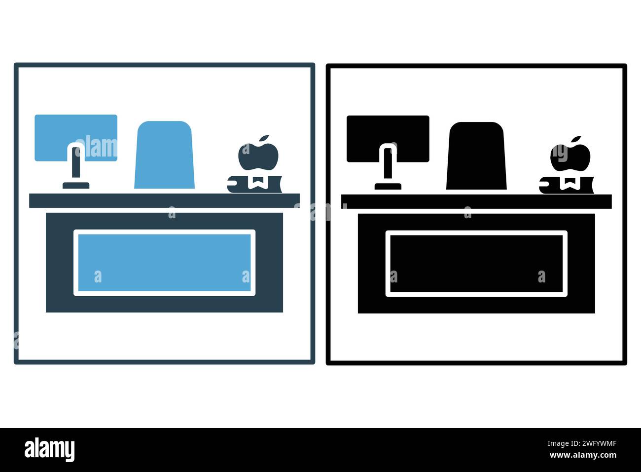 Teacher desk icon with computer. icon related to education, technology ...