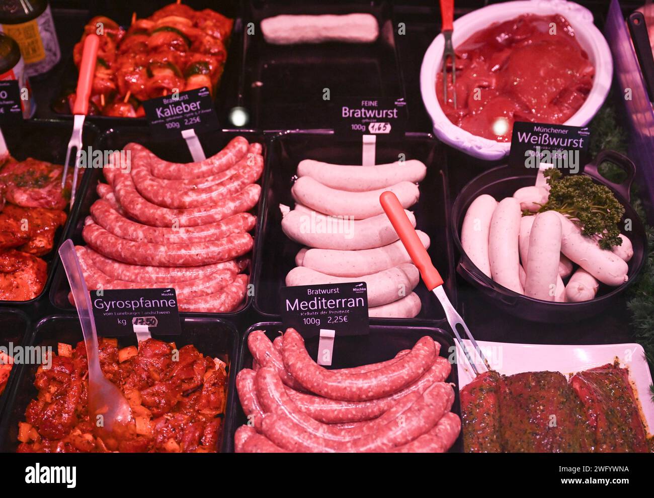 Berlin, Germany. 01st Feb, 2024. View of the fresh produce counter at ...