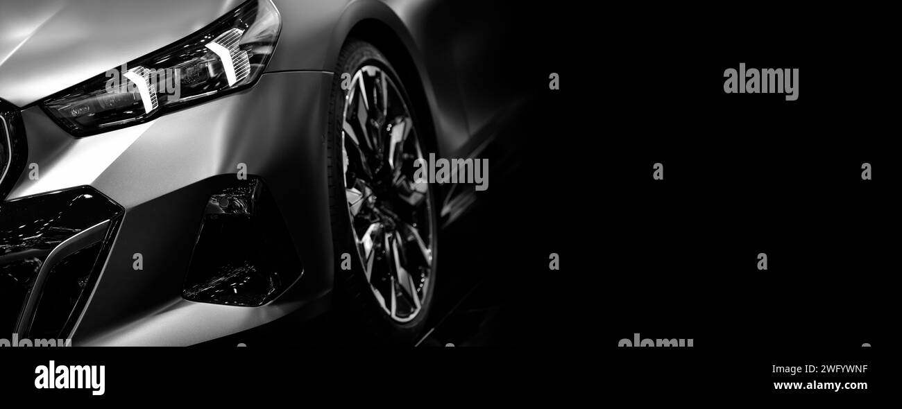 Front view silver car Black and White Stock Photos & Images - Alamy