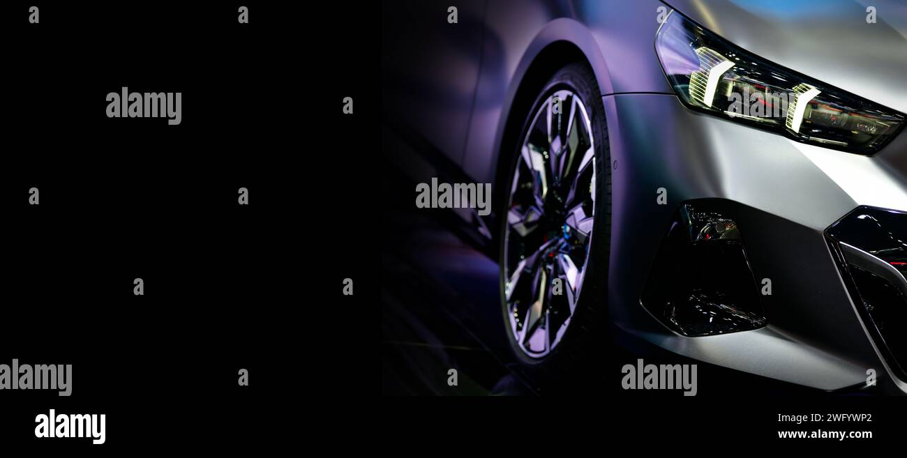 Front view of headlights modern sport car Stock Photo - Alamy