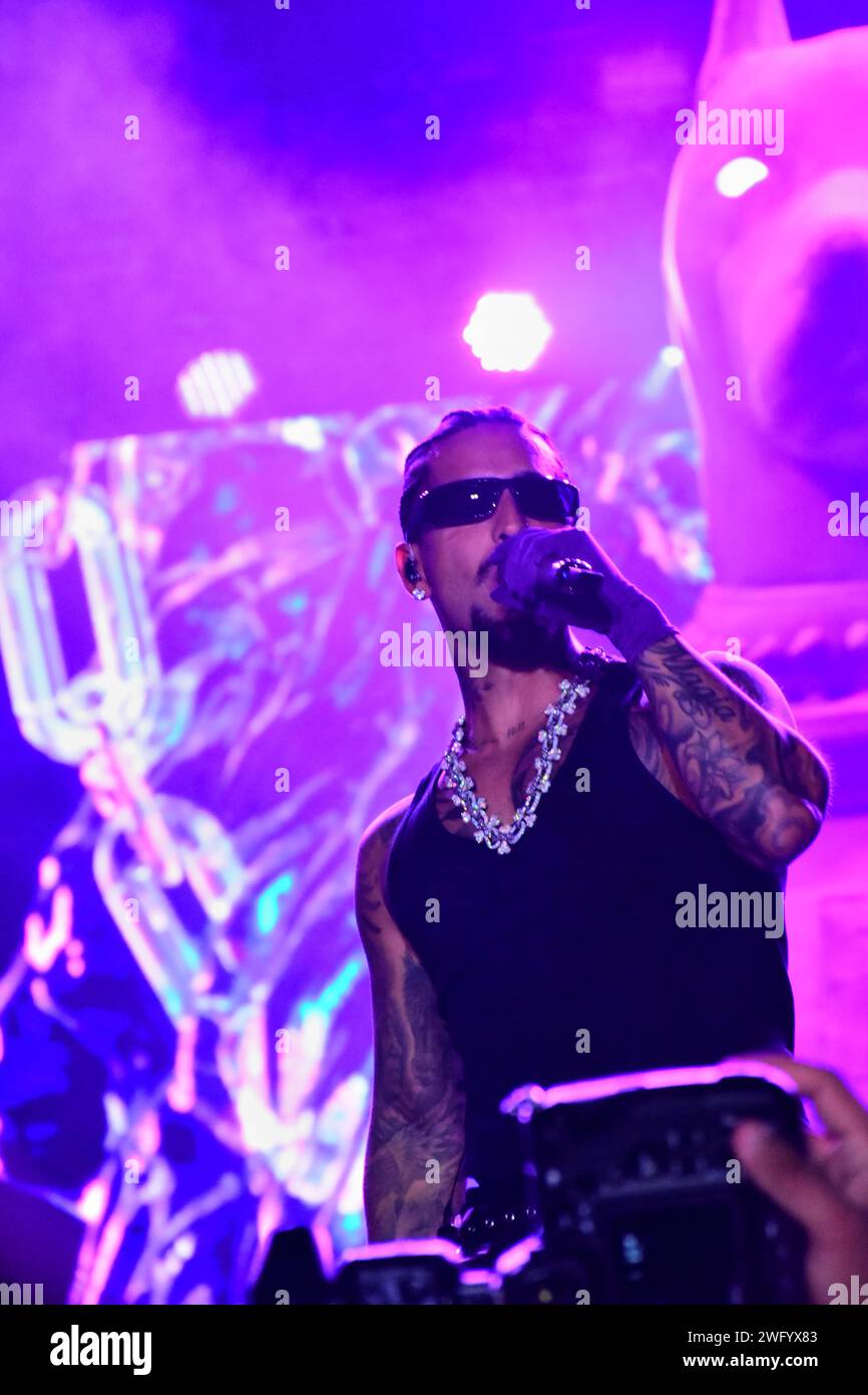 LEON, MEXICO - FEB 1. Grammy nominee Maluma performing live during Don ...