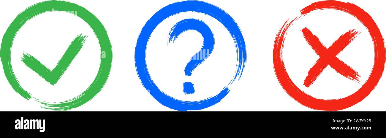 Dirty grunge cross x, tick OK and question check marks in check boxes ...