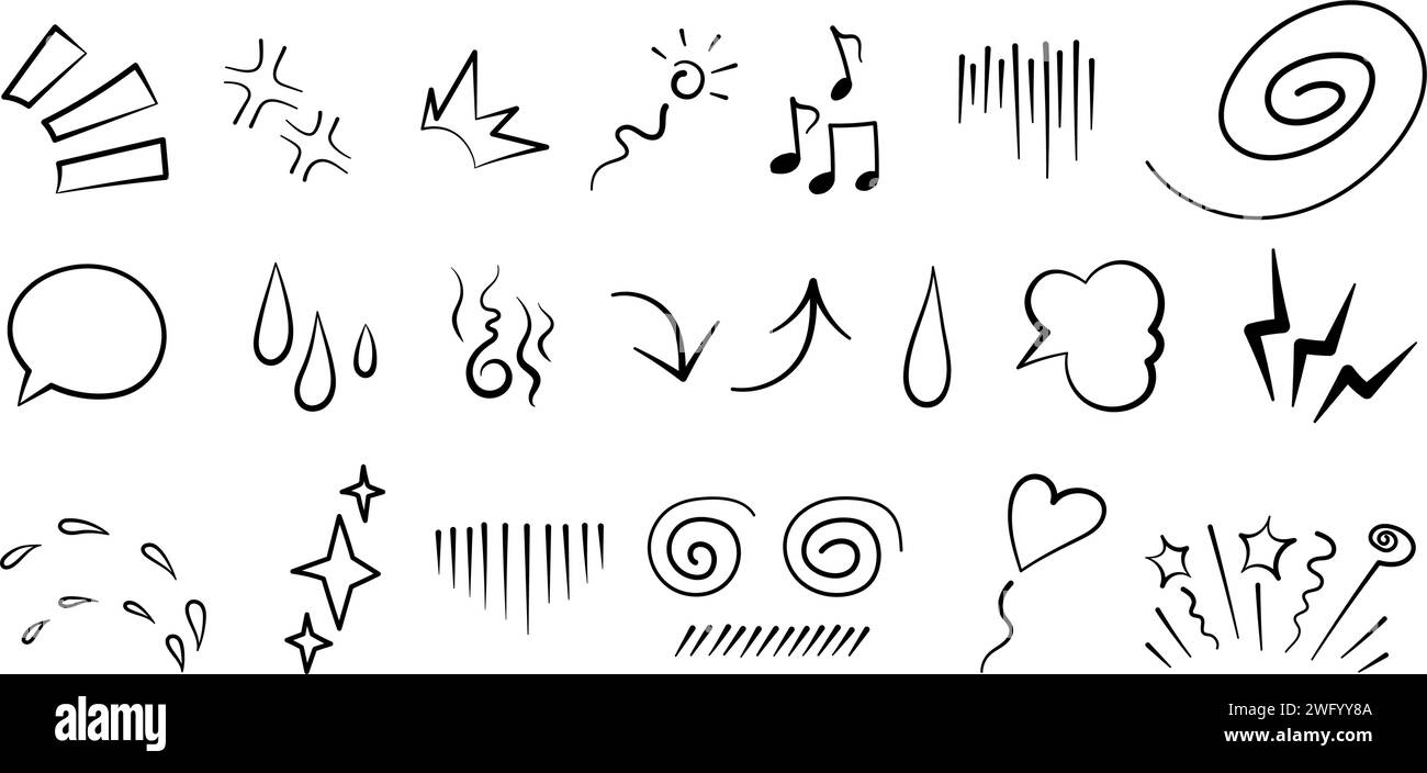 Anime manga comic emoticon element graphic effects hand drawn doodle ...