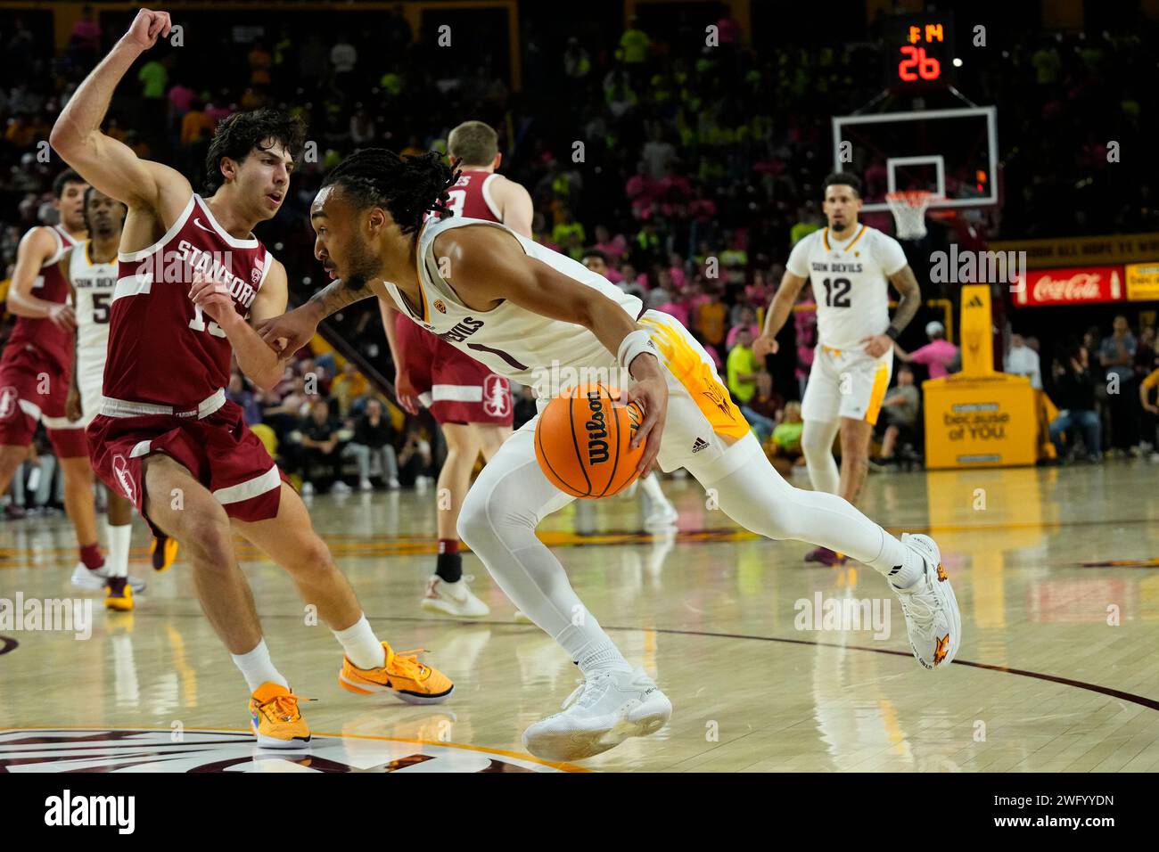 Arizona State guard Frankie Collins, right, dribbles against Stanford ...