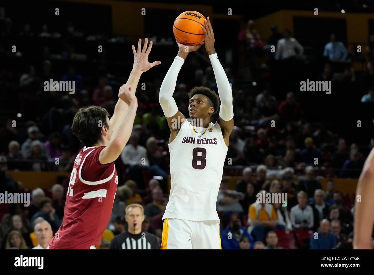 Arizona State forward Alonzo Gaffney (8) shoots over Stanford Cardinal ...