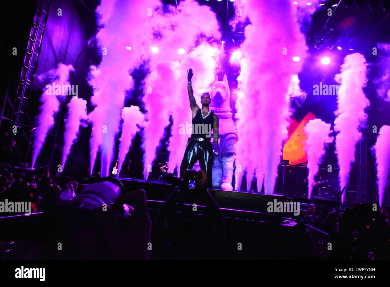 LEON, MEXICO - FEB 1. Grammy nominee Maluma performing live during Don ...