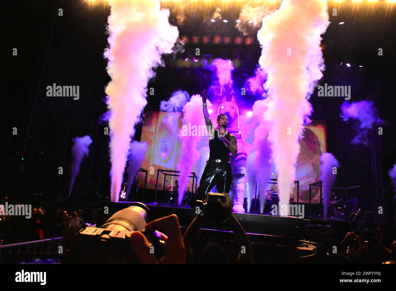 LEON, MEXICO - FEB 1. Grammy nominee Maluma performing live during Don ...