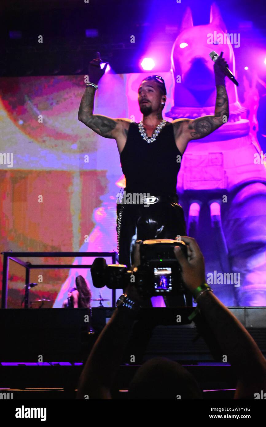 LEON, MEXICO - FEB 1. Grammy nominee Maluma performing live during Don ...