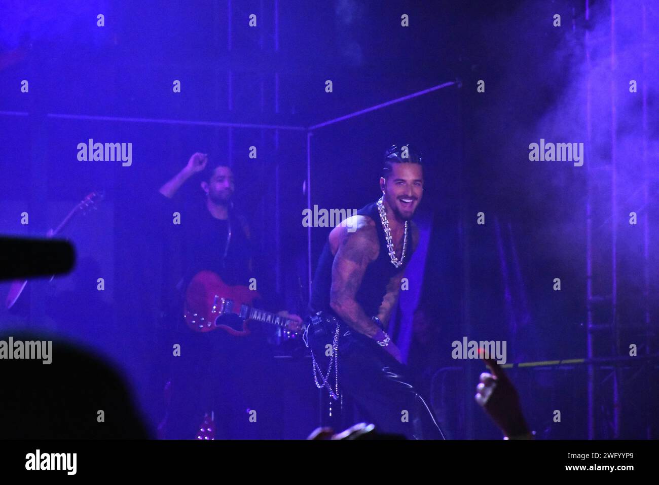 LEON, MEXICO - FEB 1. Grammy nominee Maluma performing live during Don ...