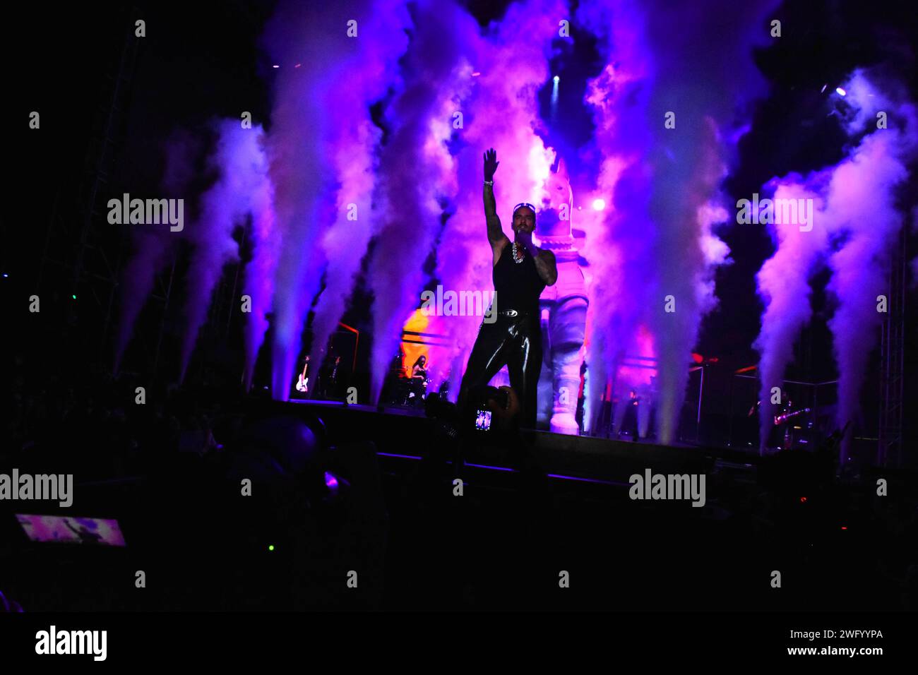 LEON, MEXICO - FEB 1. Grammy nominee Maluma performing live during Don ...