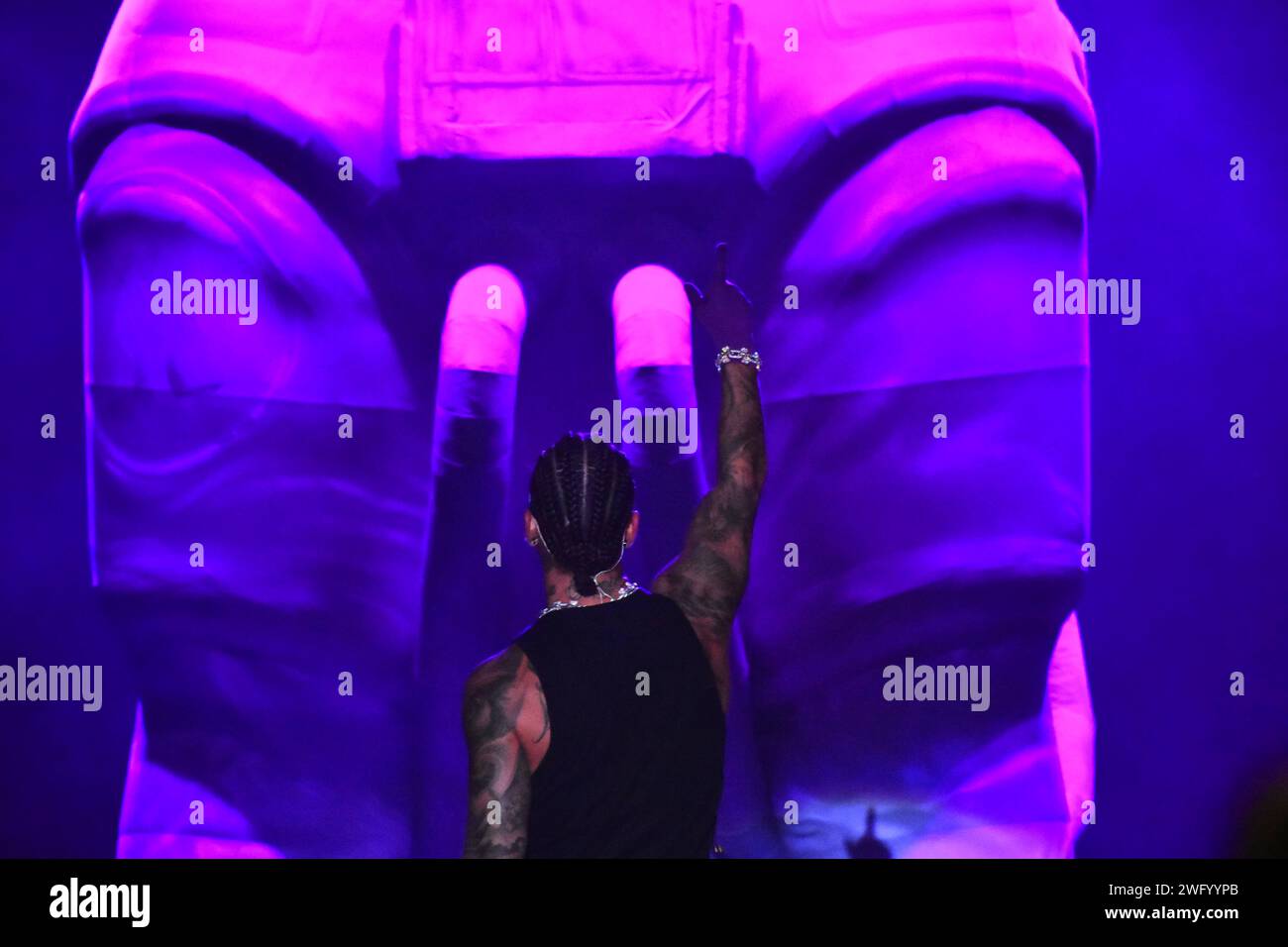 LEON, MEXICO - FEB 1. Grammy nominee Maluma performing live during Don ...