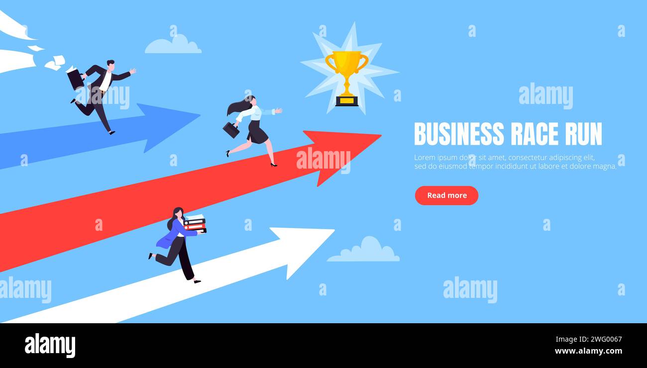 Business career competition with man and woman business persons running ...