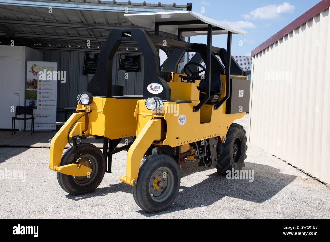 Bordeaux , France - 02 01 2024 : leger sas Grape harvester machine ...