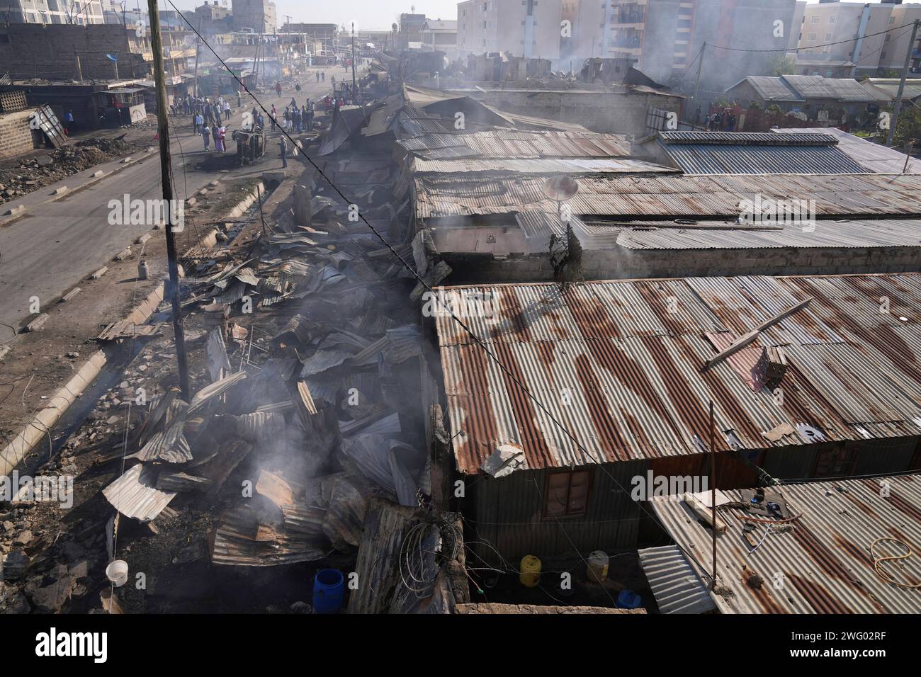 Burnt buildings are seen at a scene of an explosion at an industrial ...
