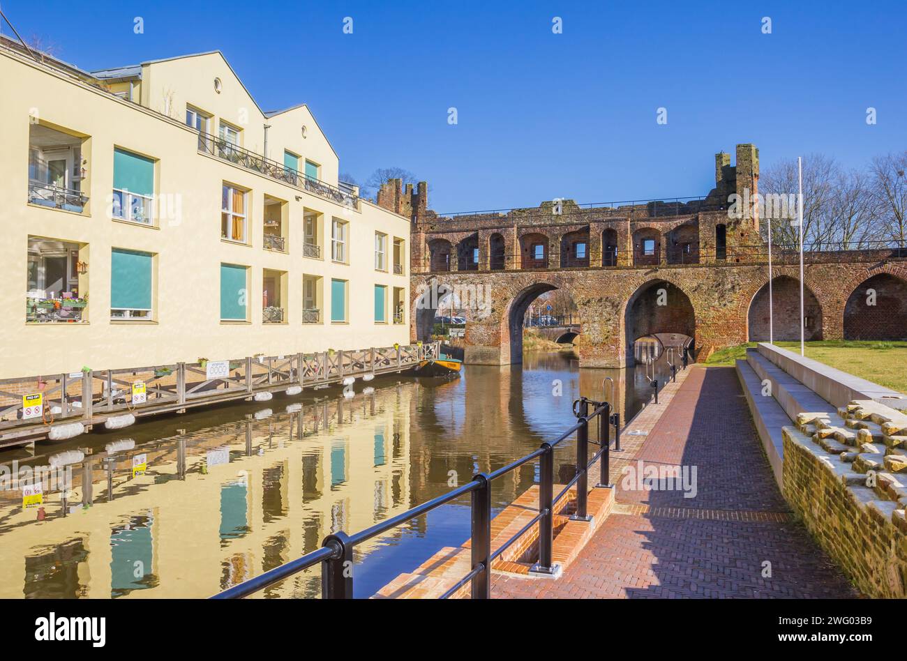 Walking path leading to the historic Berkel city gate in Zutphen ...