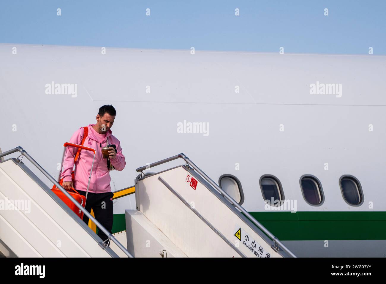 Inter Miami's Argentine forward Lionel Messi arrives at Hong Kong ...