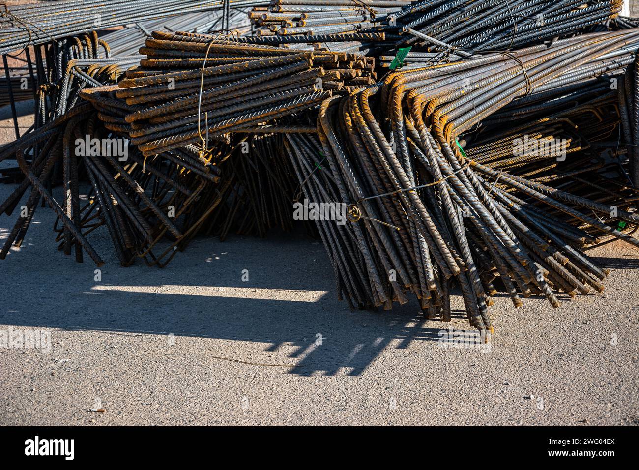 The stacked iron bars at the construction site Stock Photo - Alamy