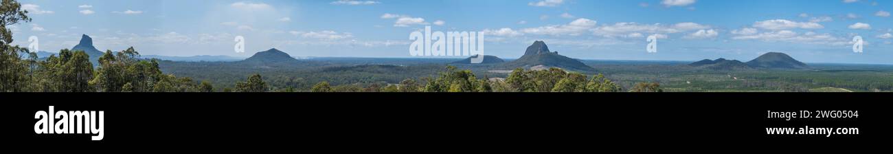 Panoramic view of Glass House mountain range in Queensland, Australia ...