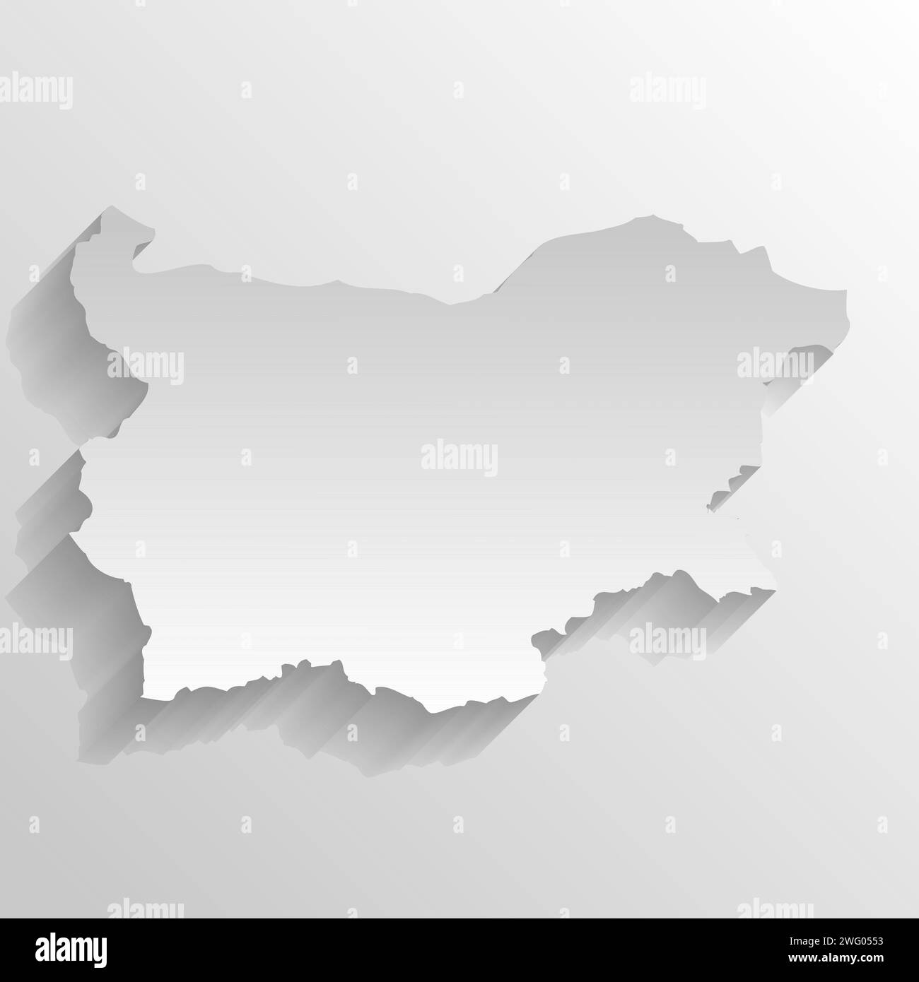 Bulgaria country silhouette. High detailed map. White country silhouette with dropped long ...