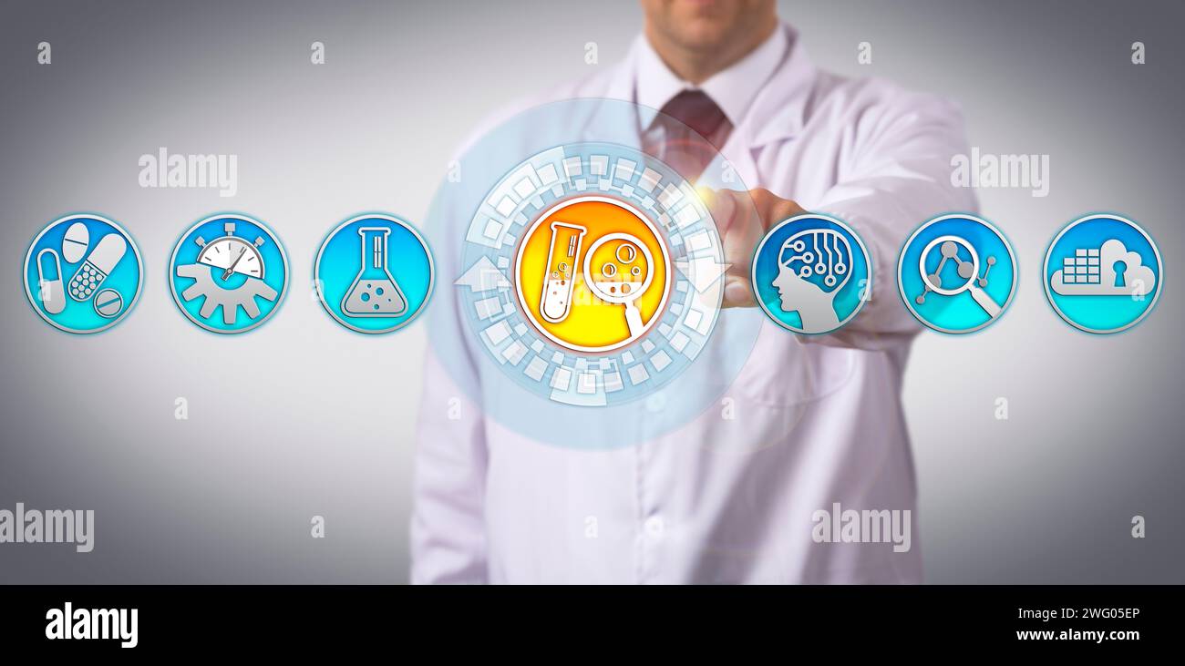 Unrecognizable industrial scientist is initiating the drug discovery ...