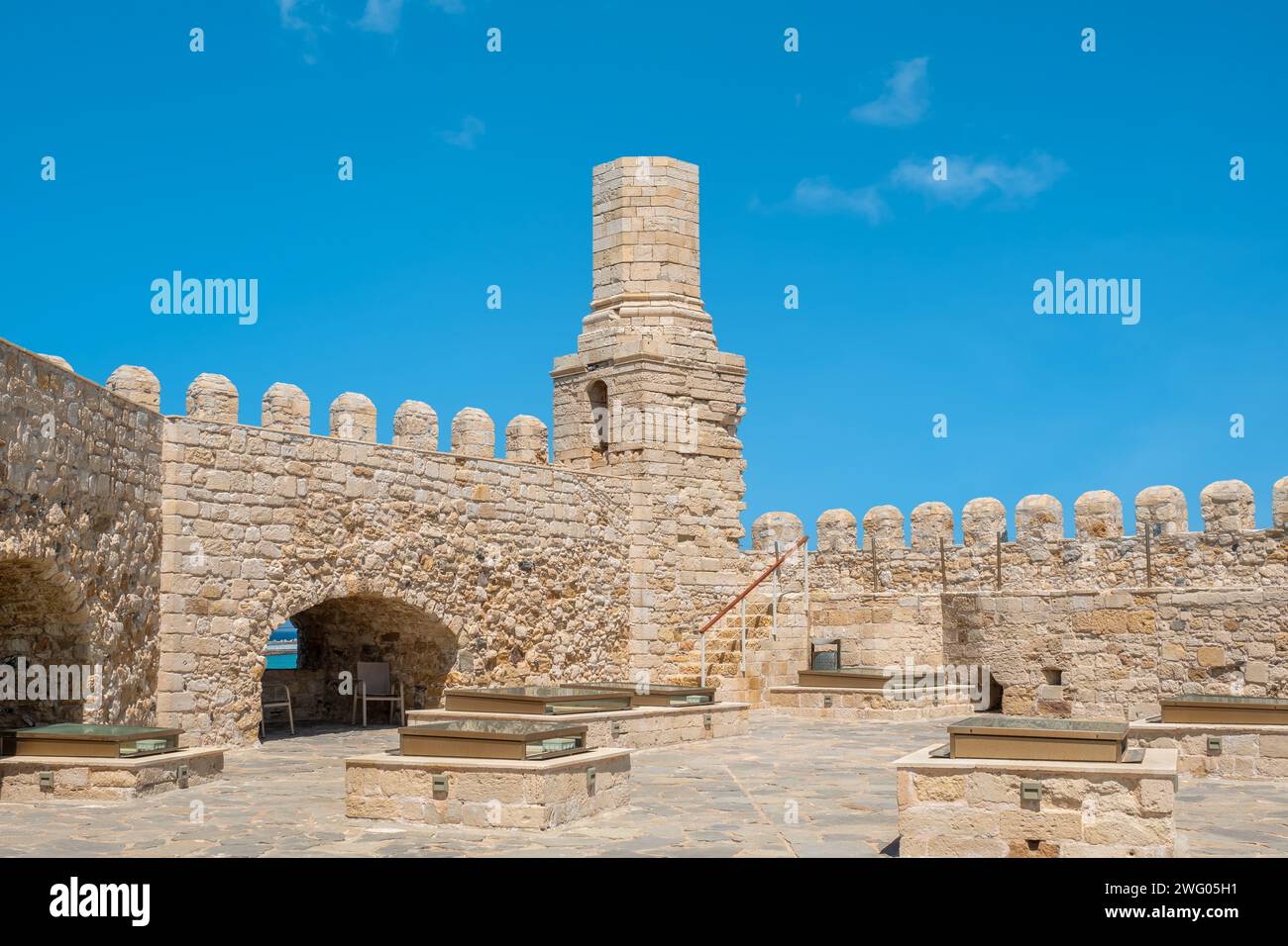 Rooftop of Koules fortress in old Venetian harbor. Heraklion, Crete ...