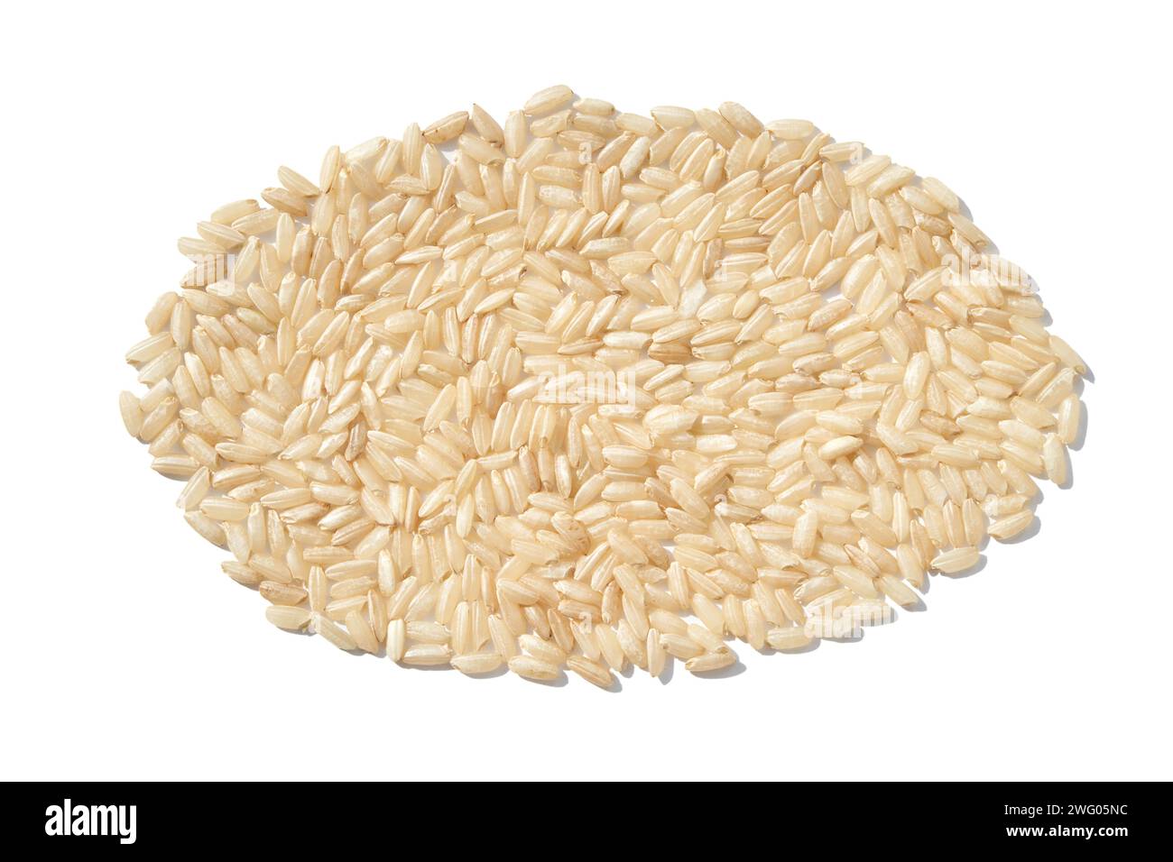An oval of raw brown and white rice, forming a pile on an isolated ...