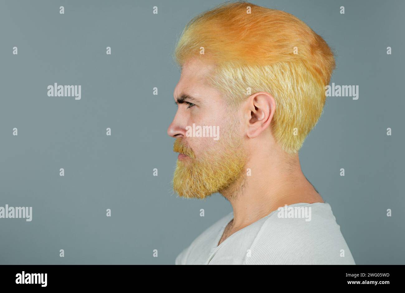 Half-turned side profile close up view portrait of confident serious ...