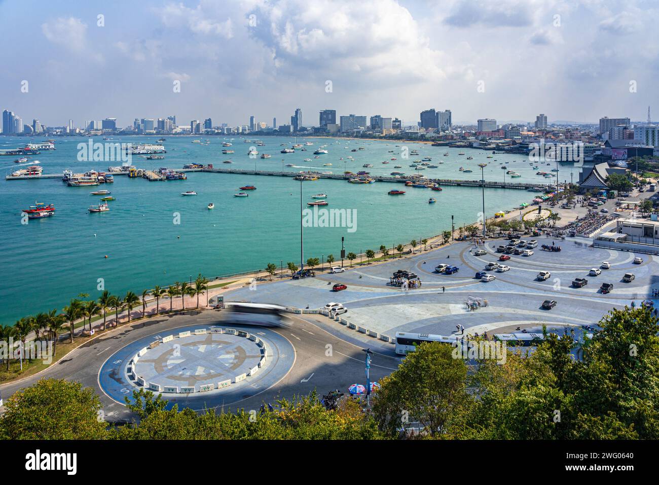 Beautiful view of Pattaya harbor on a bright sunny day with lots of ...