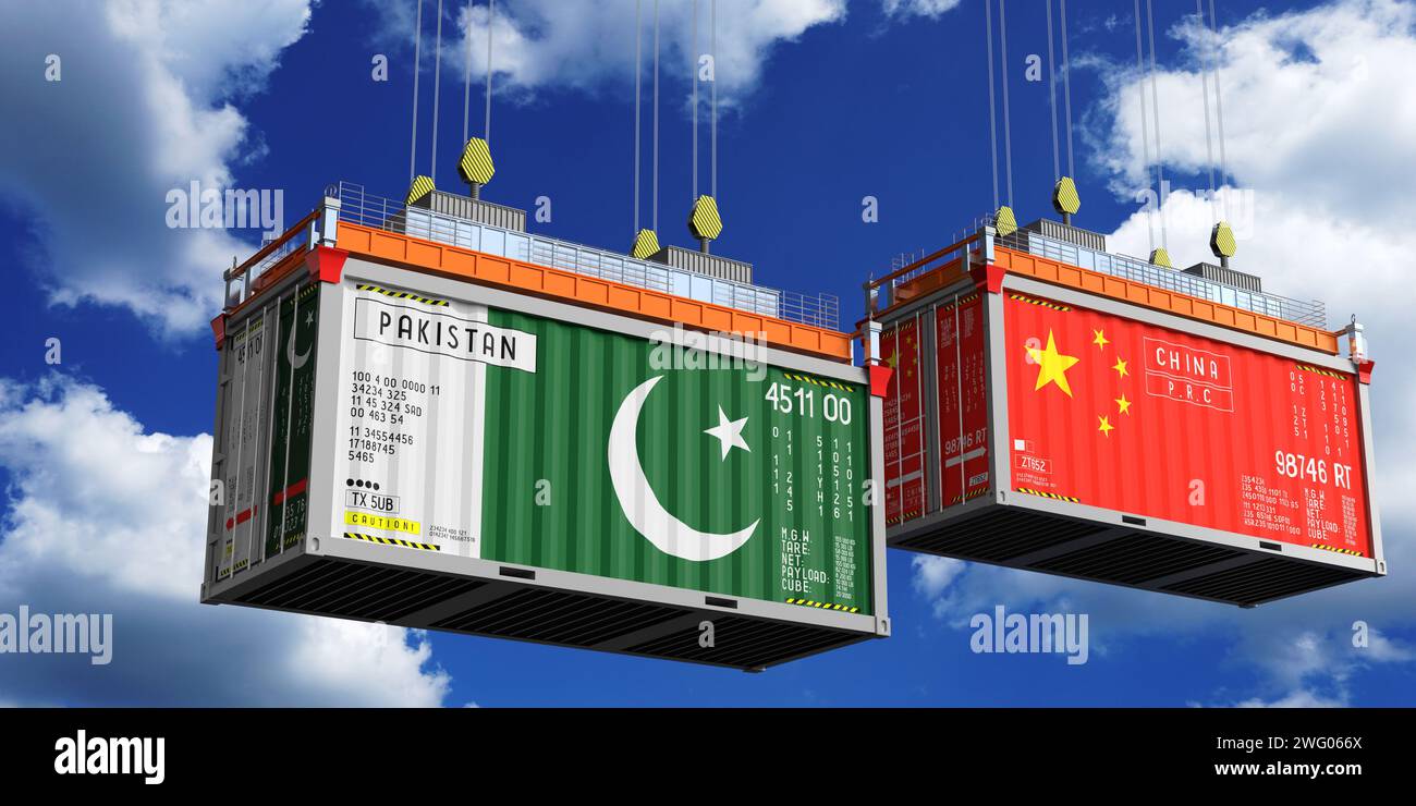 Shipping containers with flags of Pakistan and China - 3D illustration ...