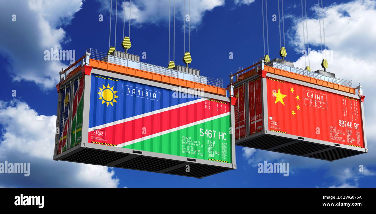 Shipping containers with flags of Namibia and China - 3D illustration ...