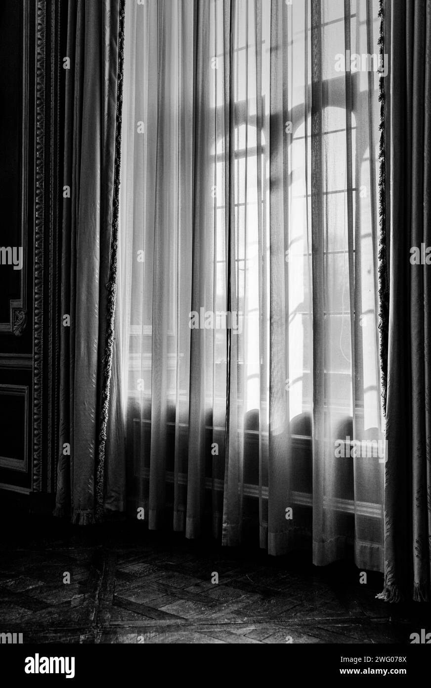 Veiled curtains in an English castle Stock Photo - Alamy