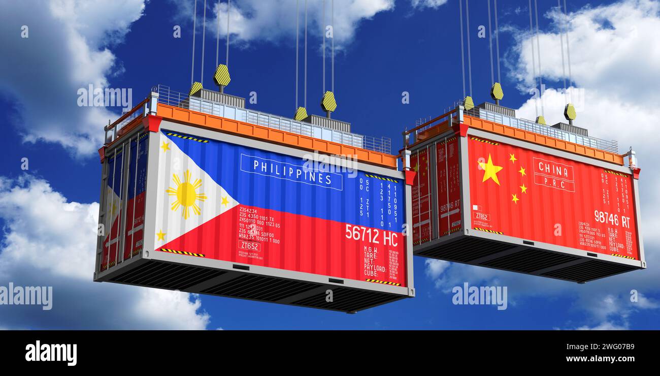 Shipping containers with flags of Philippines and China - 3D ...
