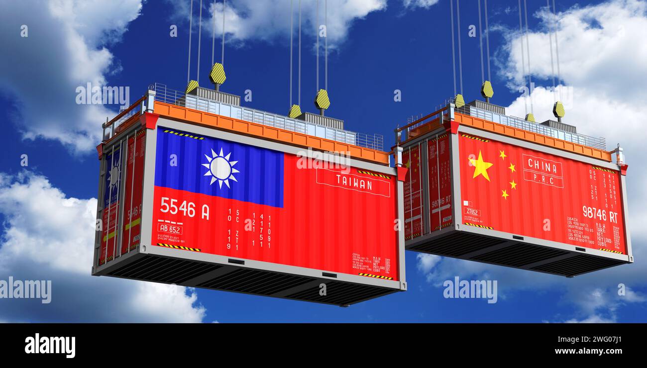 Shipping containers with flags of Taiwan and China - 3D illustration ...