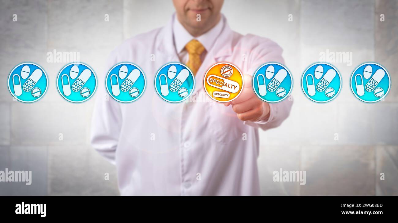 Unrecognizable medical researcher choosing specialty drugs in line-up ...