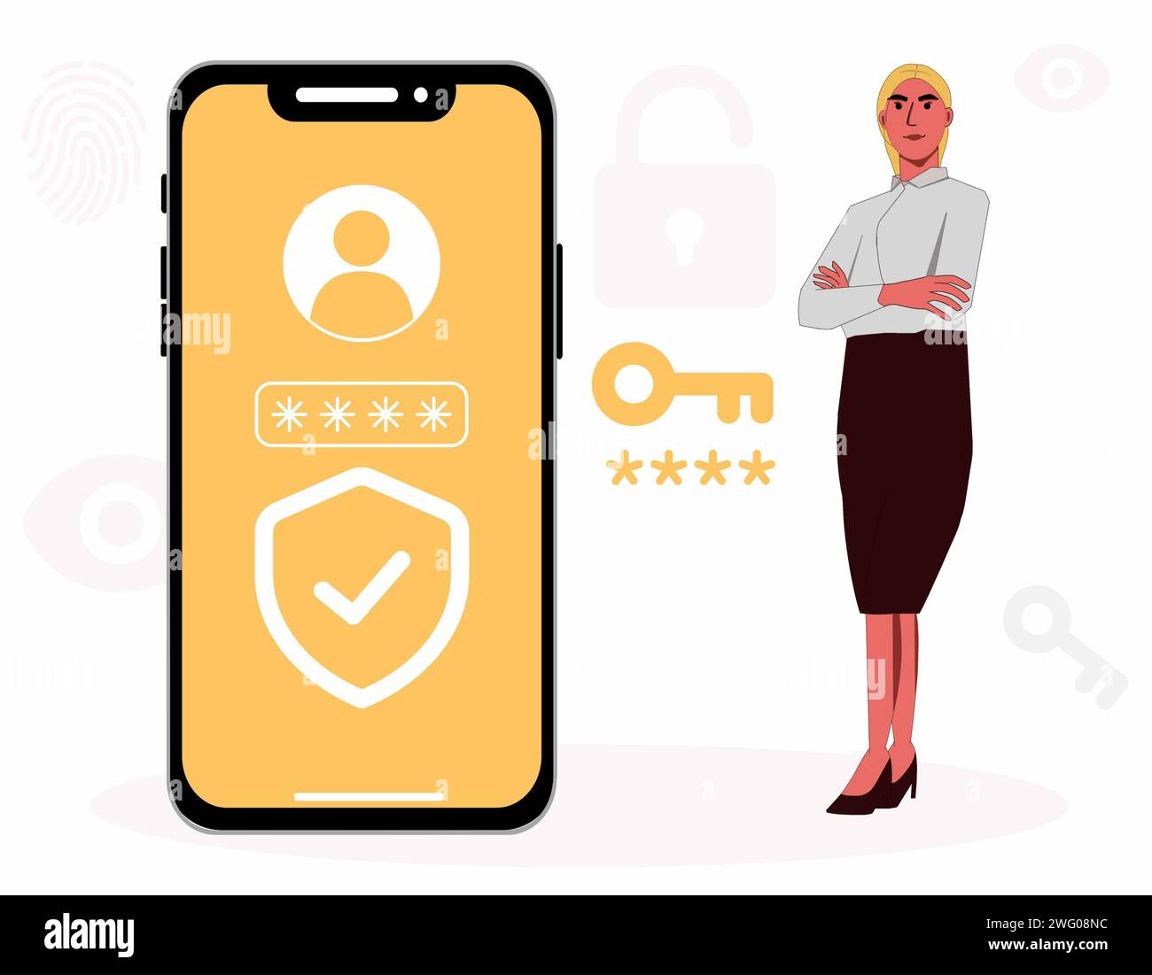 Privacy policy in mobile login with password code concept illustration ...