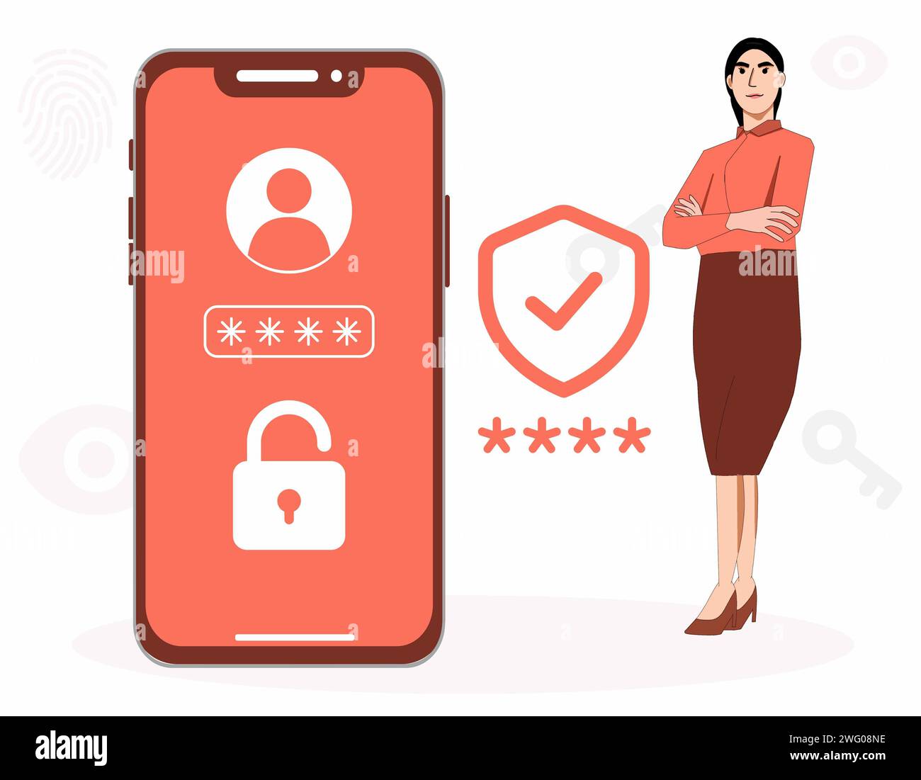 Privacy policy in mobile login with password code concept illustration ...