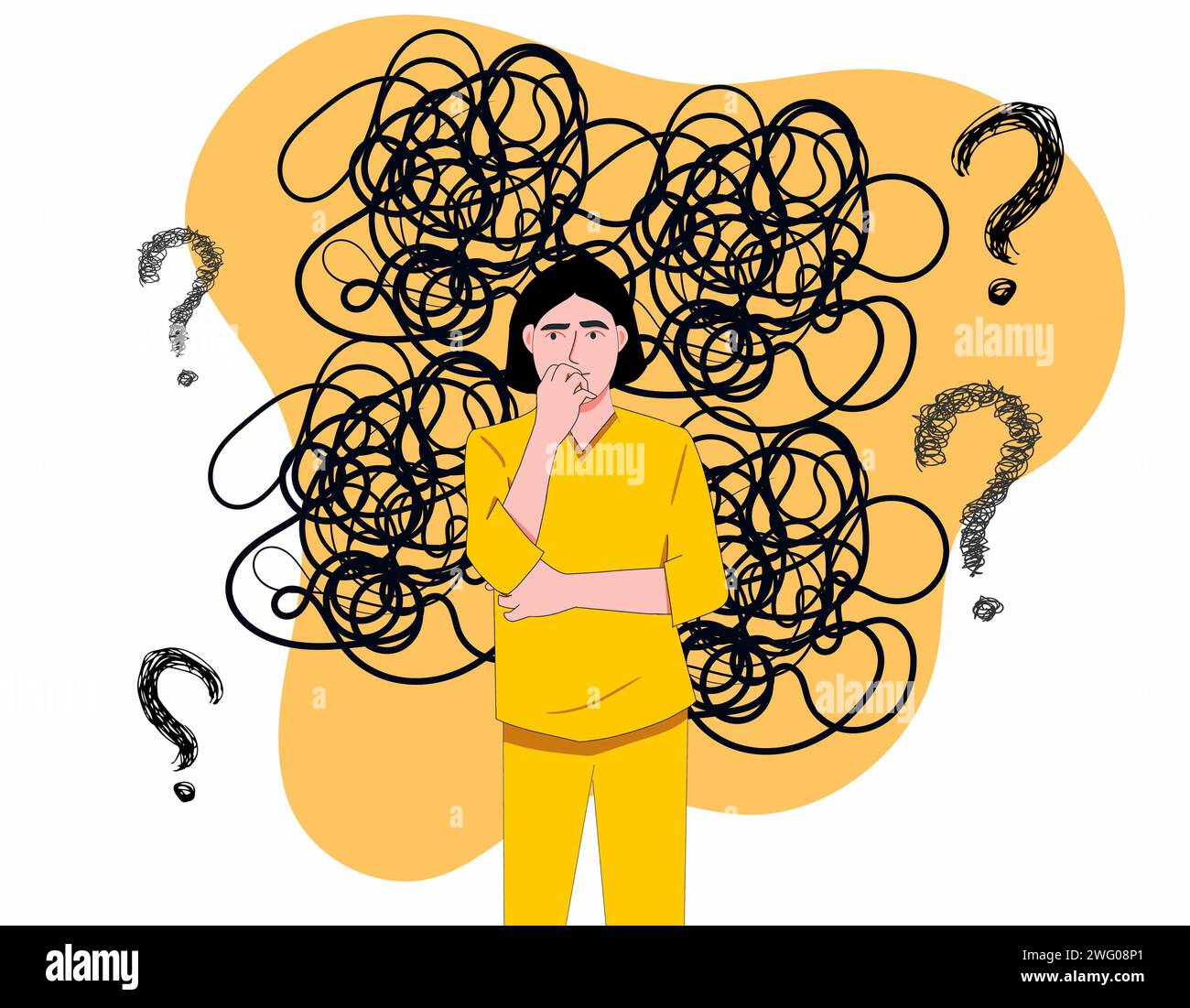Vector woman with stress mental disorder shocked scared panic anxiety ...
