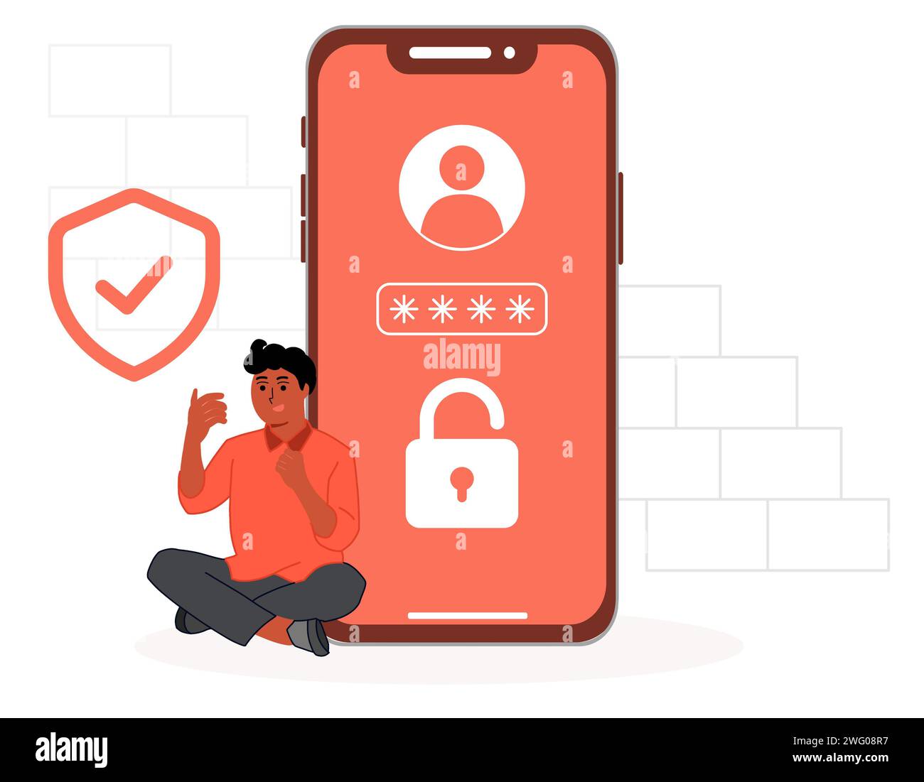 Privacy policy in mobile login with password code concept illustration ...