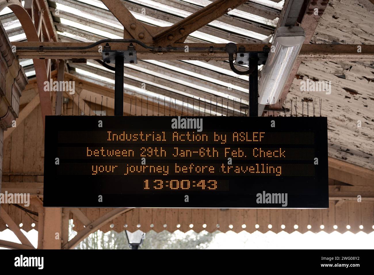 Train information sign about ASLEF strikes, Shirley station, West ...